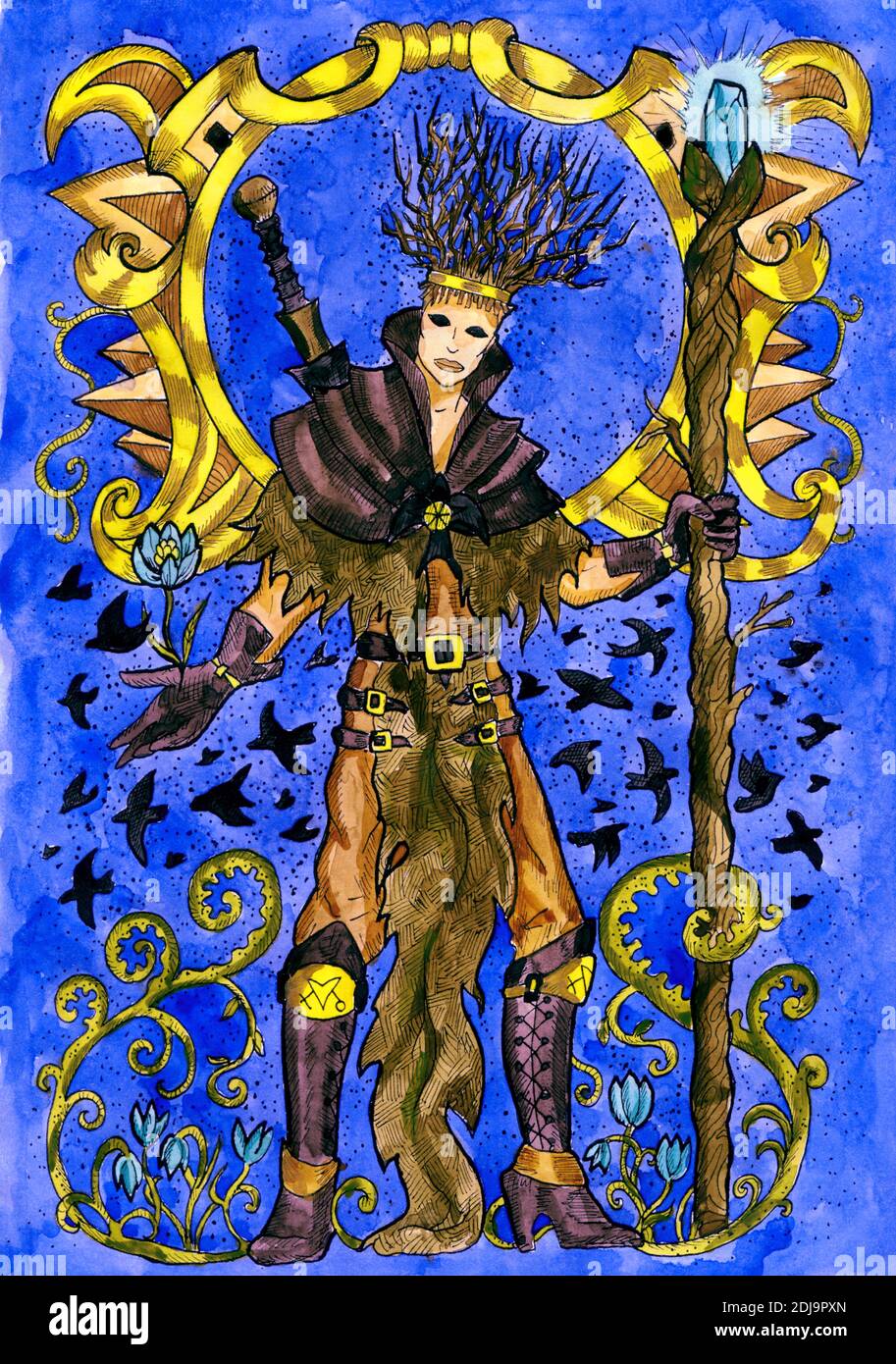 Fantasy creature, calendar month concept with magic mascot, watercolor ...