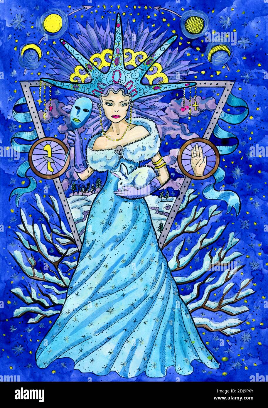 Fantasy creature, calendar month concept with magic mascot, watercolor ...