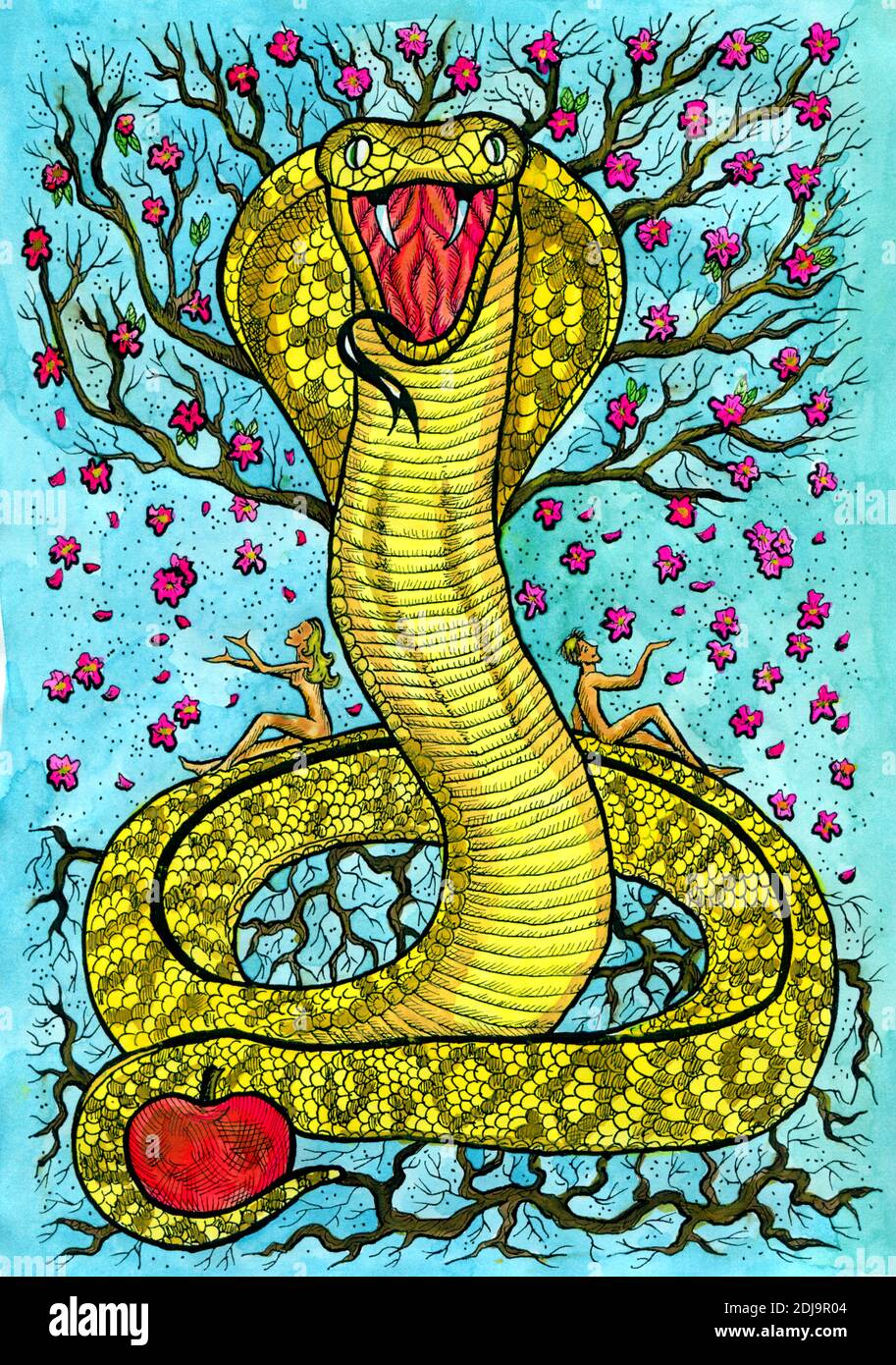 Snake. Hand drawn fantasy graphic illustration. Occult mystic drawing ...