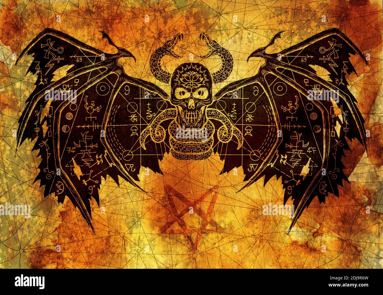 Silhouette of demon face with mystic cosmic patterns. Death symbol ...