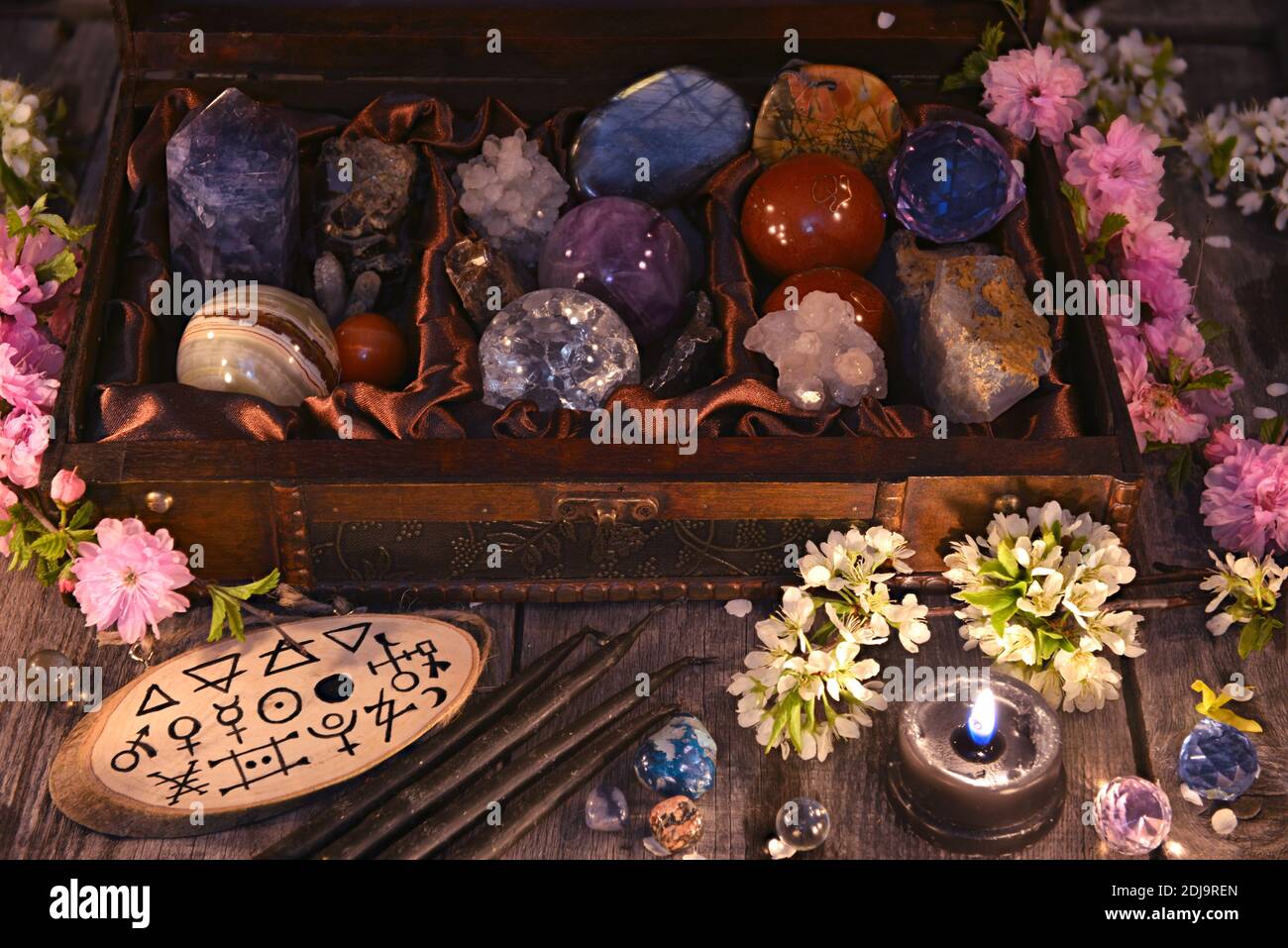 Magic ritual. Wicca, esoteric,voodoo and occult background with vintage ...