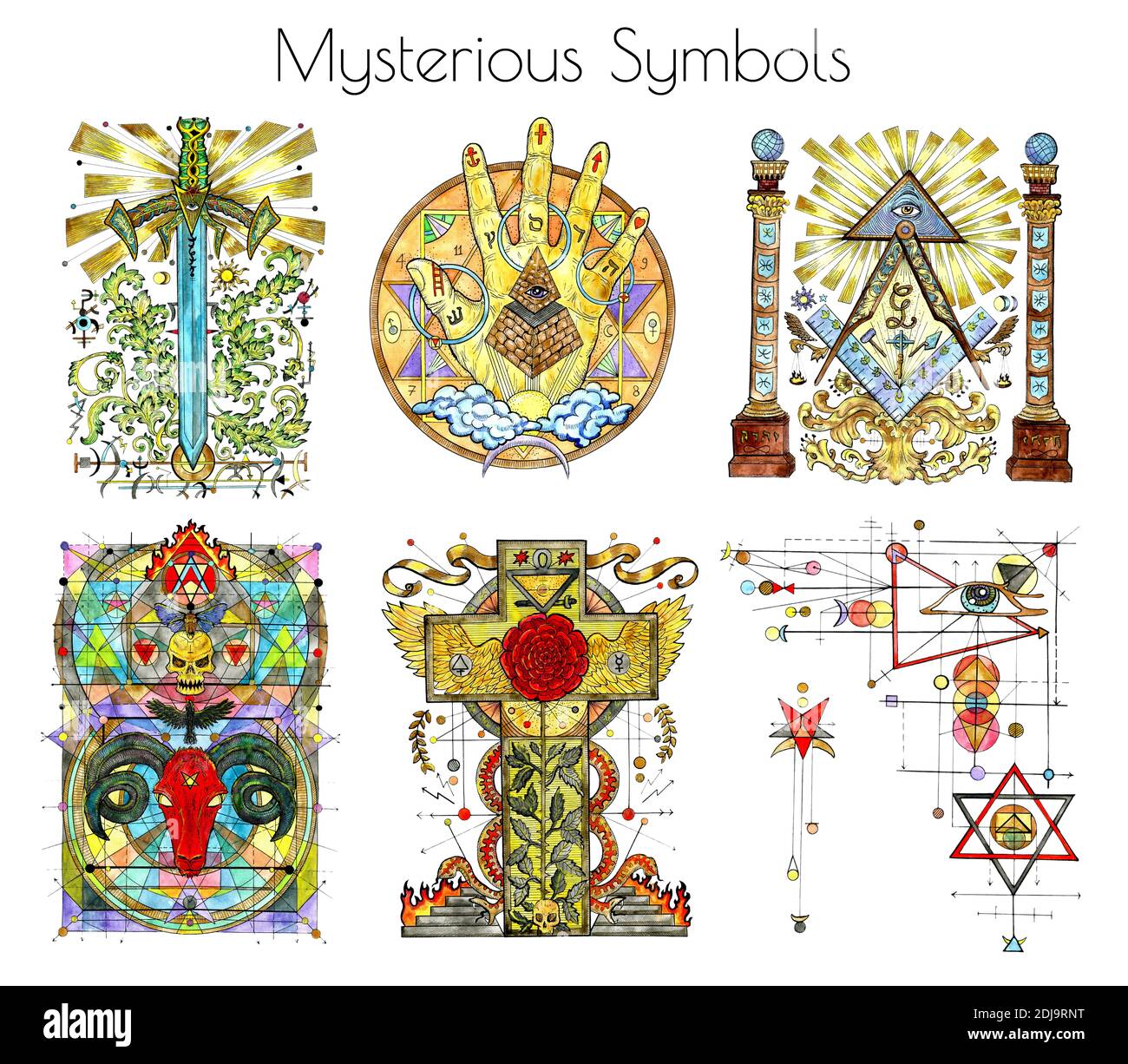 Design set with mystic, gothic and esoteric symbols, occult and ...