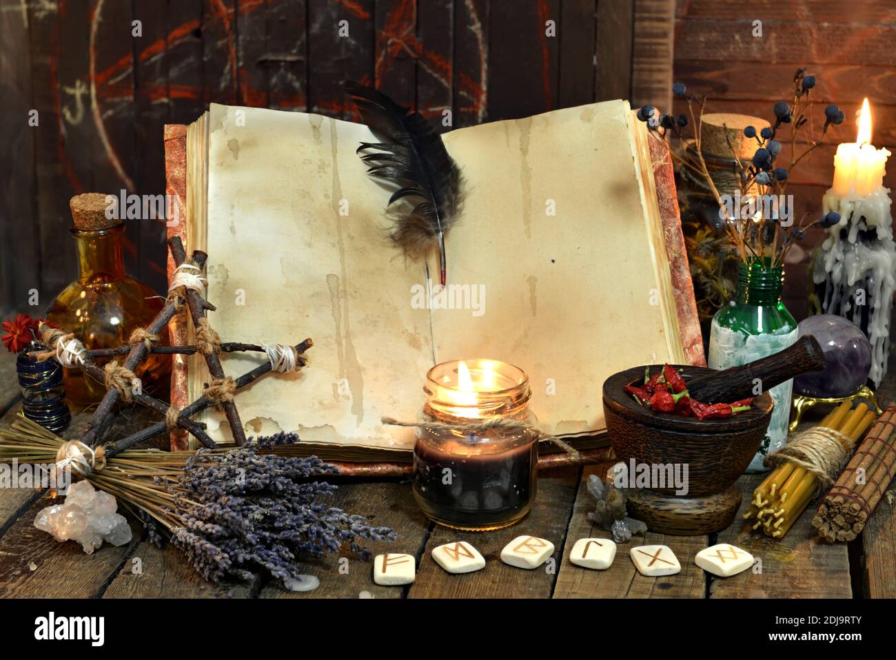 Magic ritual. Wicca, esoteric,voodoo and occult background with vintage ...
