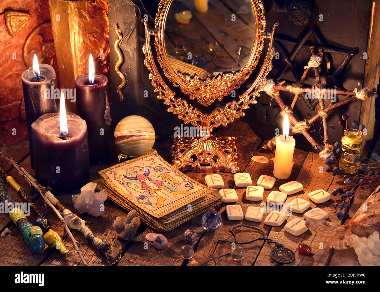 Magic ritual. Wicca, esoteric, gothic and occult background with ...