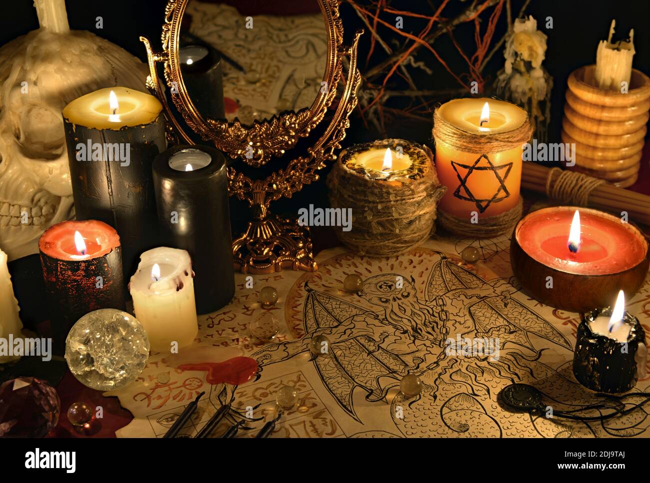 Magic ritual. Wicca, esoteric,voodoo and occult background with vintage ...