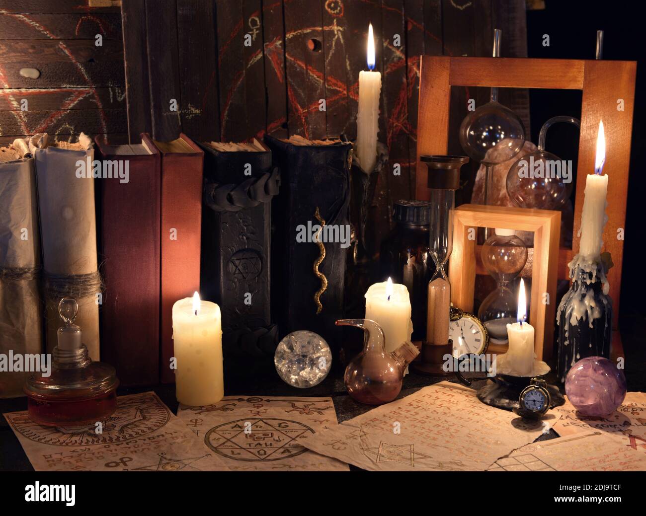 Magic ritual. Wicca, esoteric,voodoo and occult background with vintage ...