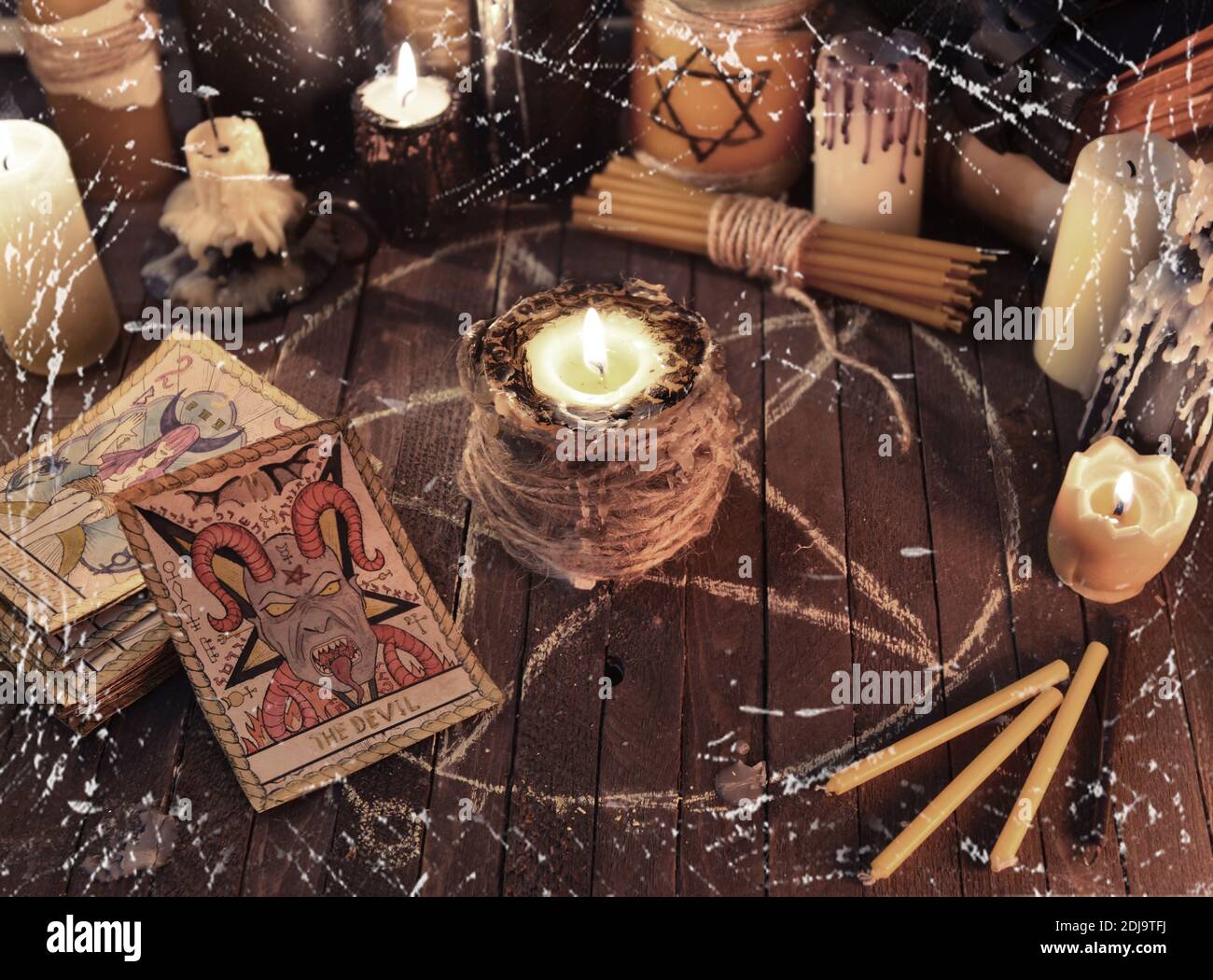 Occult, esoteric, divination and wicca concept with old tarot cards ...