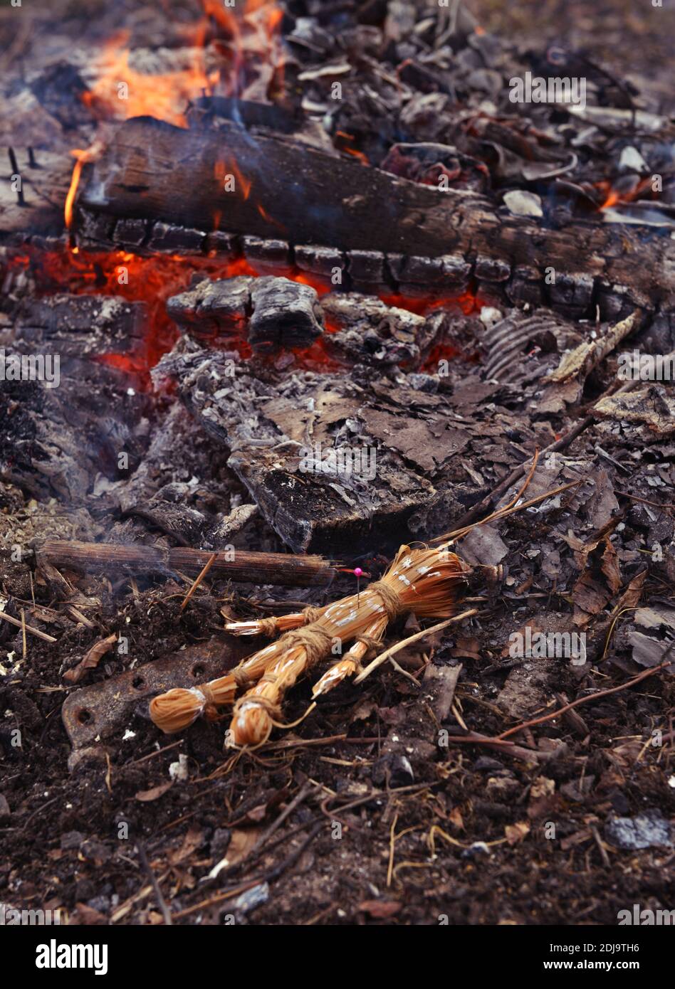 Mystical concept with voodoo objects, book and straw doll, esoteric ...