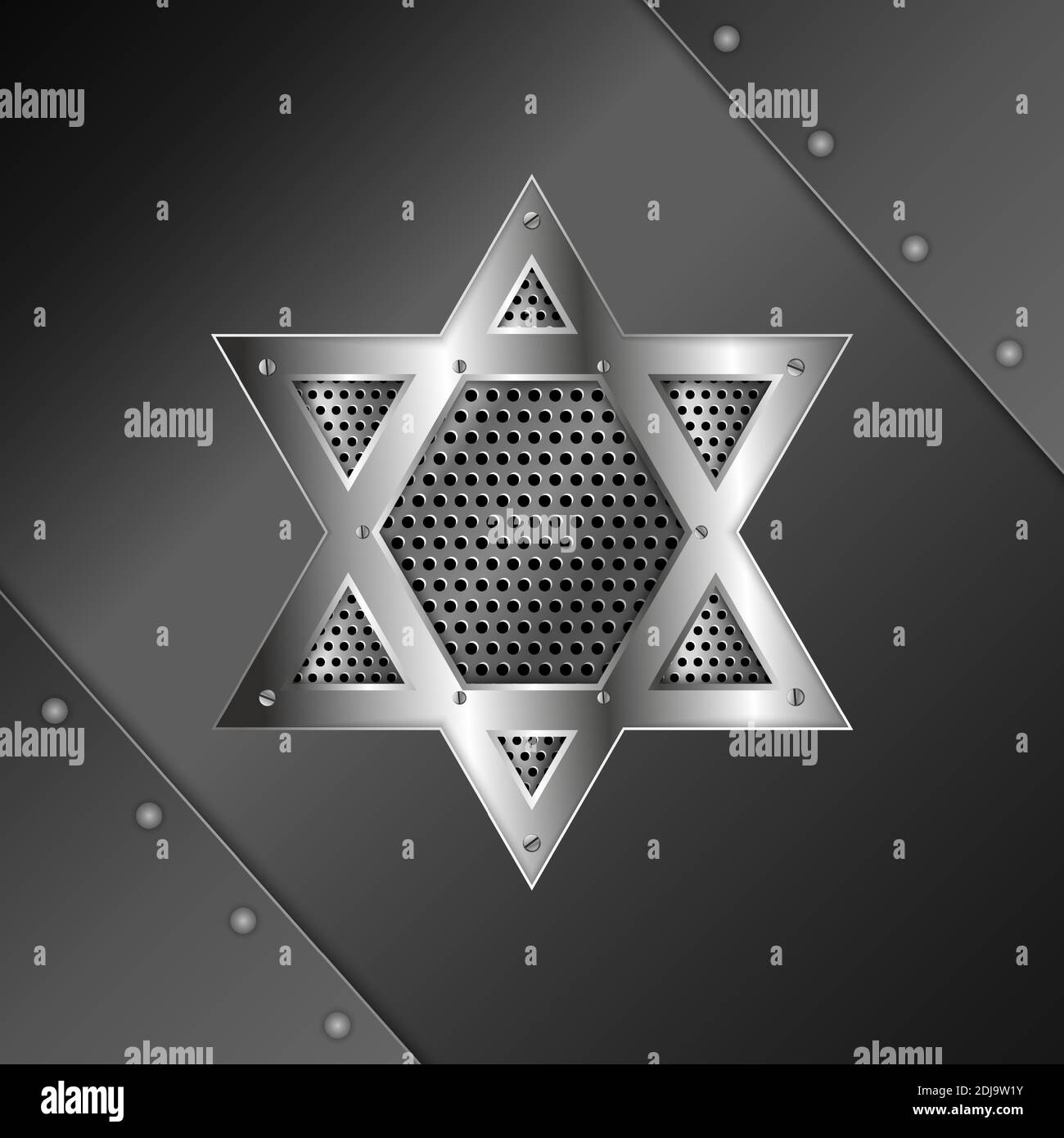 Shiny star metal background with screws on perforated texture.Vector ...