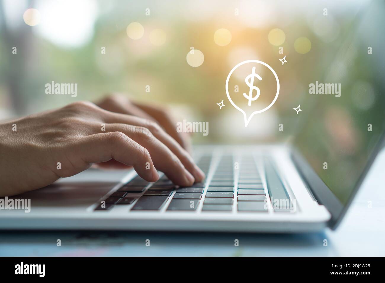 Woman use gadget mobile smartphone earn money online with dollar icon ...