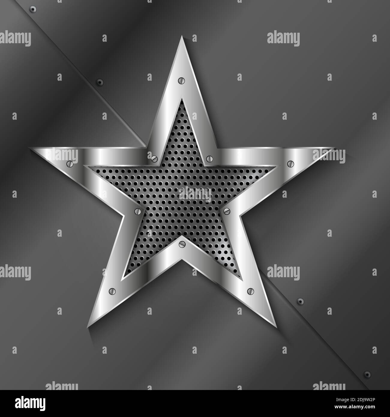 Shiny star metal background with screws on perforated texture.Vector ...