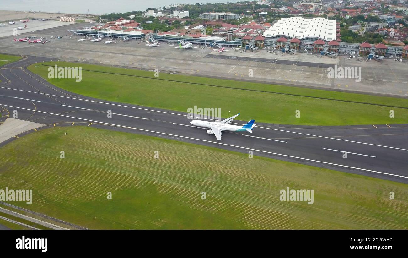 Bali, Indonesia, December 4, 2020. Aerial view passengers airplanes at ...