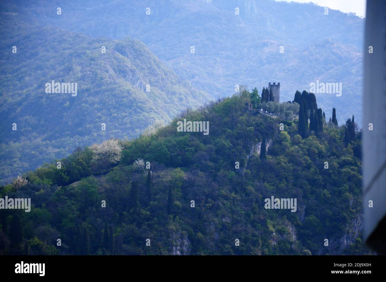 view of varenna castle from lake como Stock Photo - Alamy