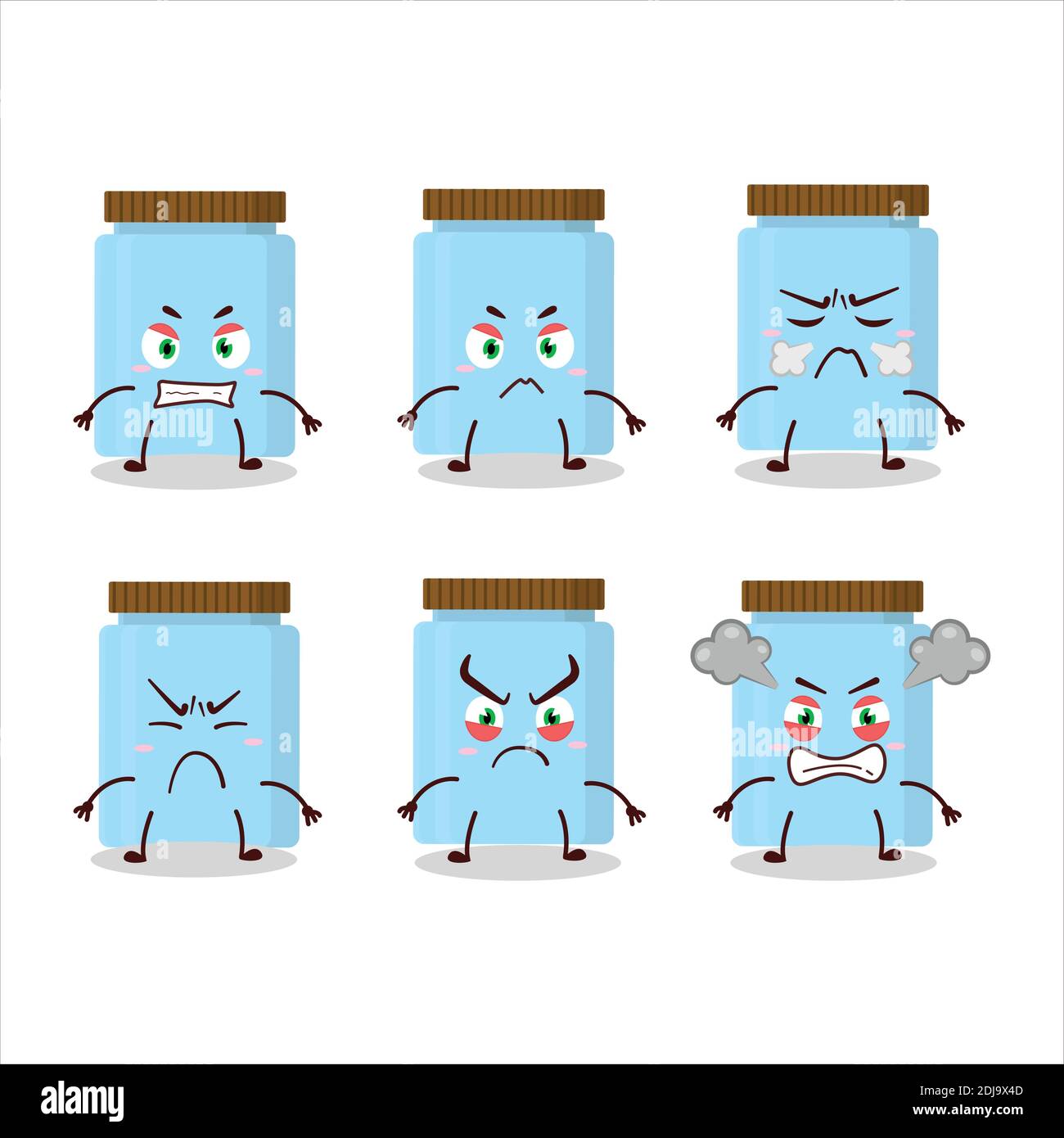 Jar cartoon character with various angry expressions. Vector ...