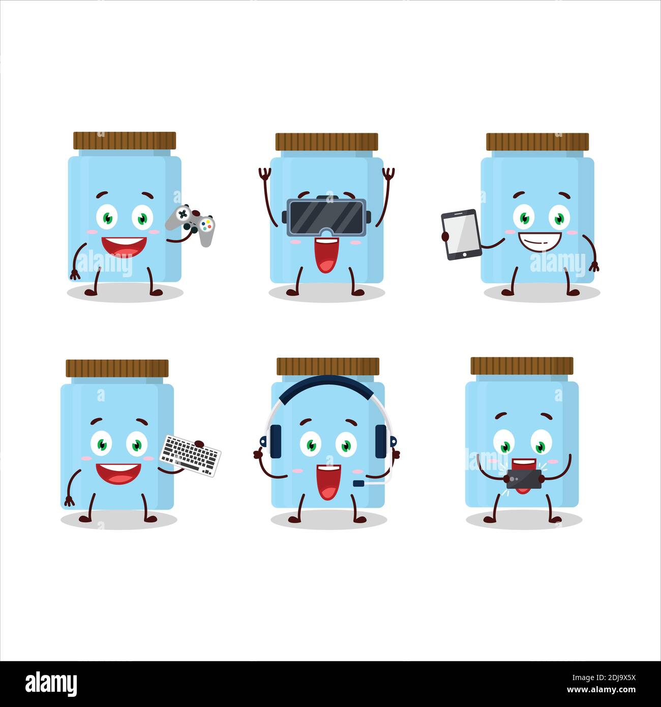 Jar cartoon character are playing games with various cute emoticons ...