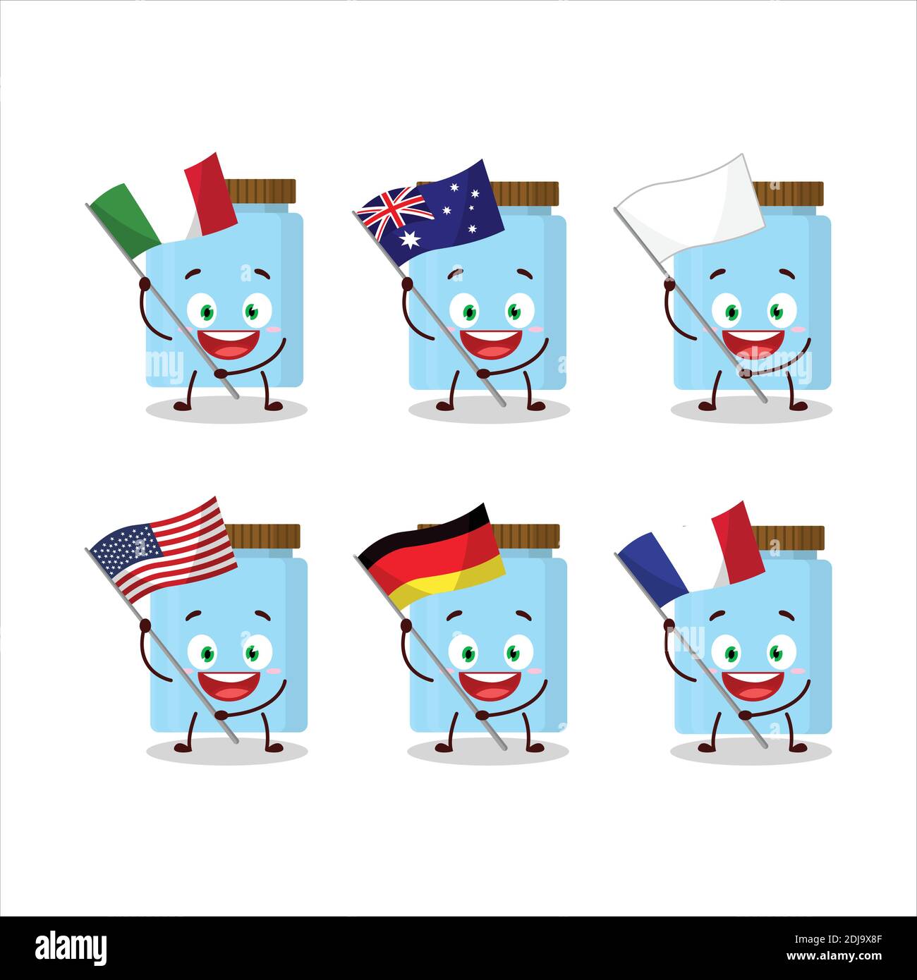 Jar cartoon character bring the flags of various countries. Vector ...