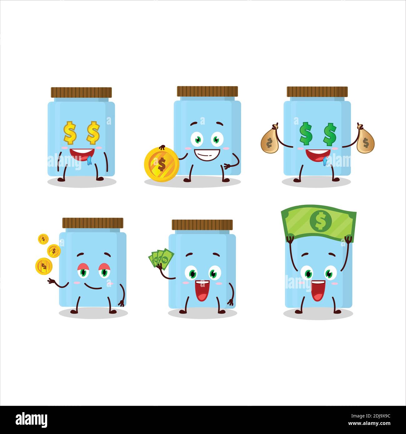 Jar cartoon character with cute emoticon bring money. Vector ...