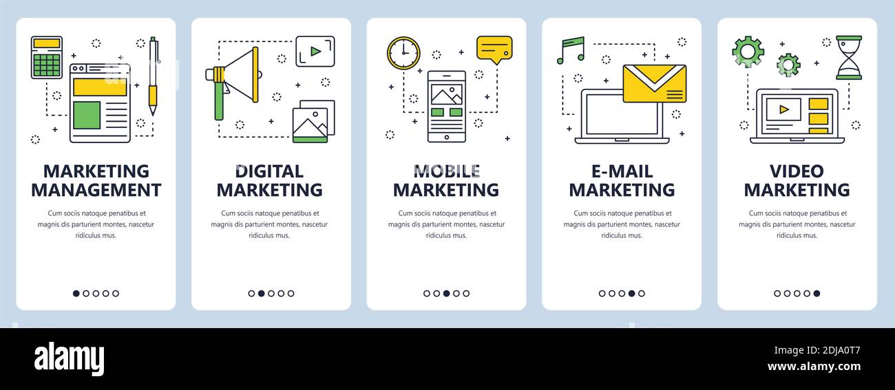 Vector modern thin line marketing management concept web banner set ...