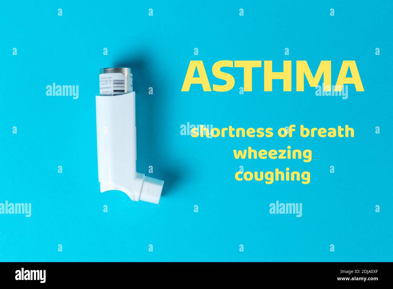 An open inhaler with medicine lies on a blue background. The text is ...