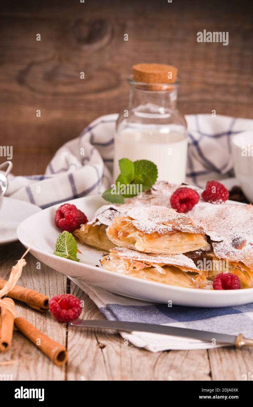 Bougatsa - Greek puff pastry with cream Stock Photo - Alamy