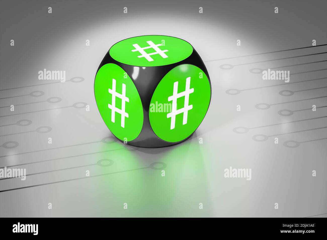 3d rendering of a green cube with signs for hashtag Stock Photo - Alamy