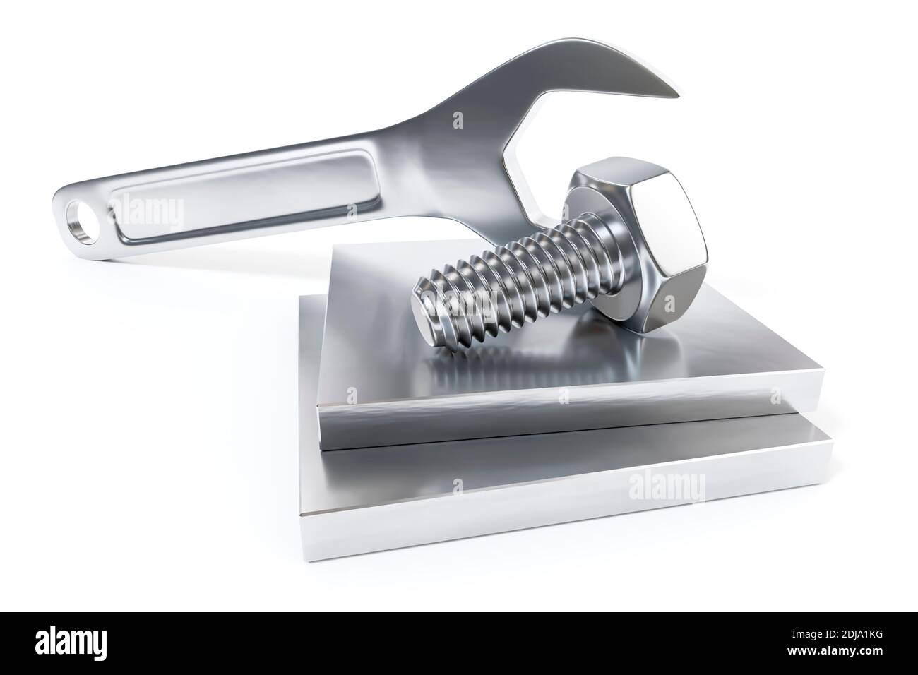 3d illustration of a hexagon screw with wrench Stock Photo - Alamy