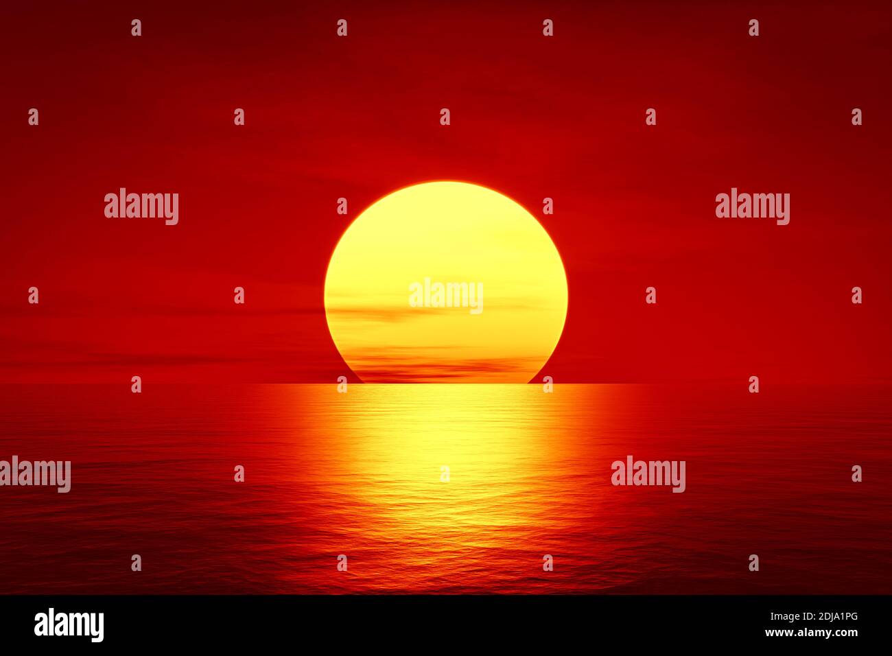 3d illustration of a red sunset over the ocean Stock Photo - Alamy