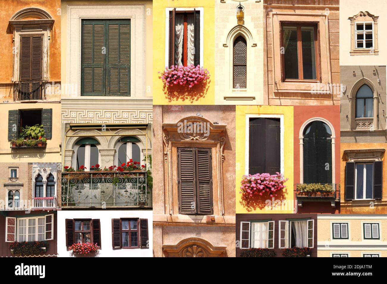 Old window. Collage with many different retro colorful windows Stock ...