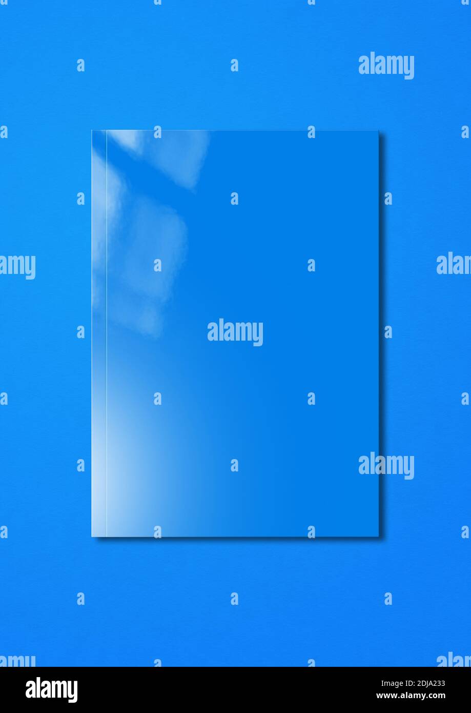 Blue booklet cover isolated on colorful background, mockup template ...