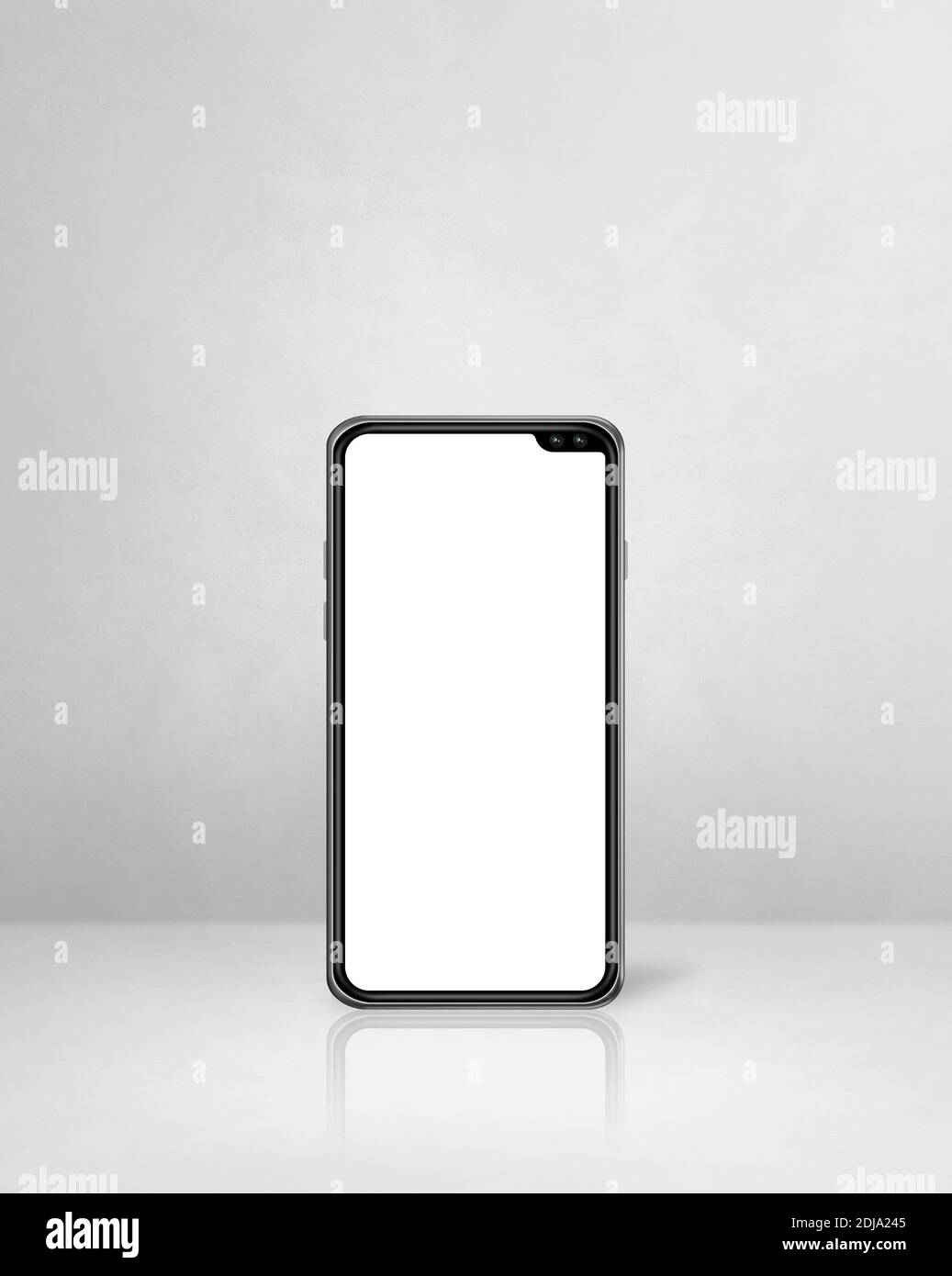 Mobile phone on white concrete office desk background. 3D Illustration ...