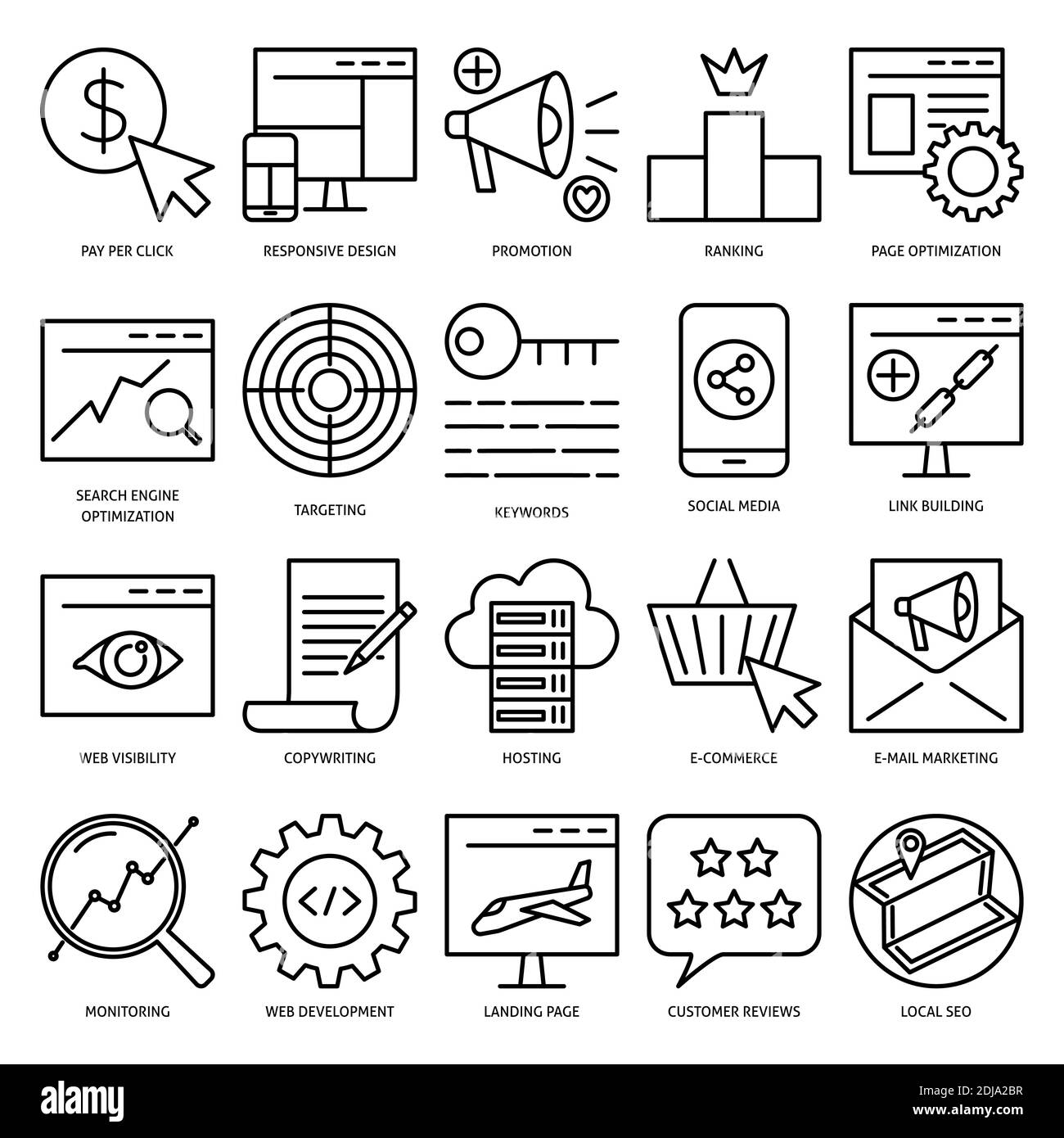 SEO icon set in thin line style. Search engine optimization symbols ...