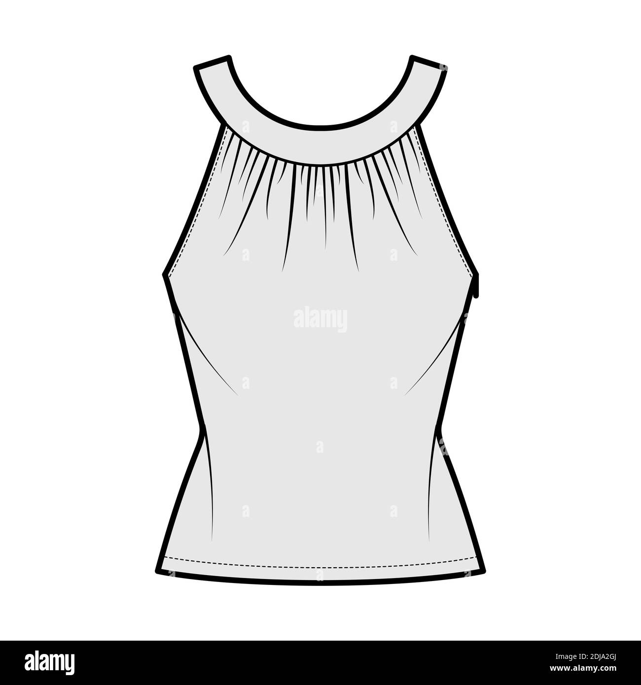 Top rounded neck band tank technical fashion illustration with ruching ...