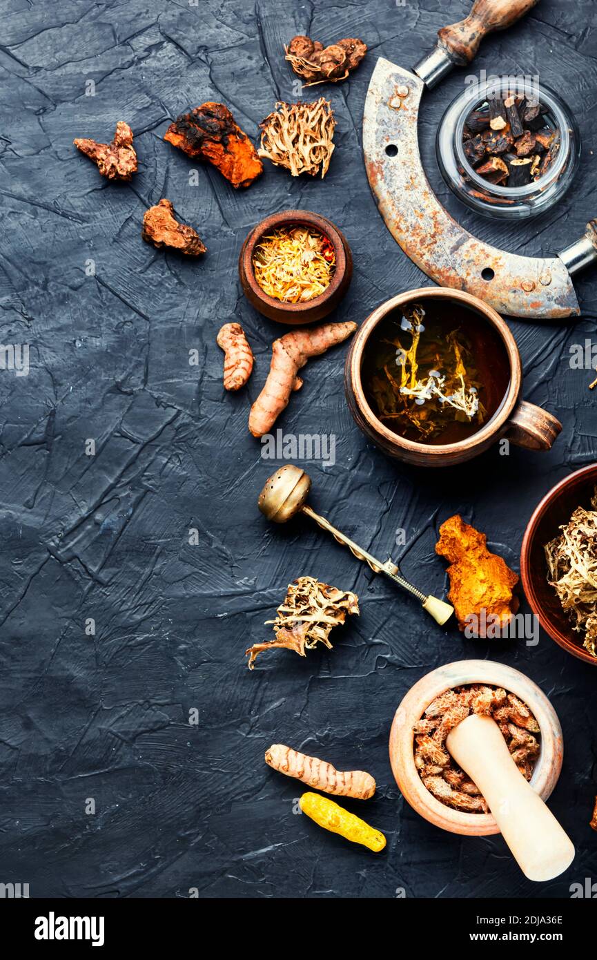 Herbal tea from medicinal herbs.Medicinal plants and roots in herbal ...