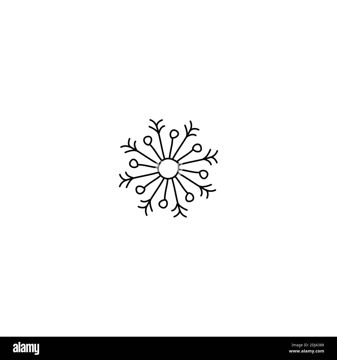 Black hand drawn cartoon snowflake icon isolated on white. Freeze, cold ...
