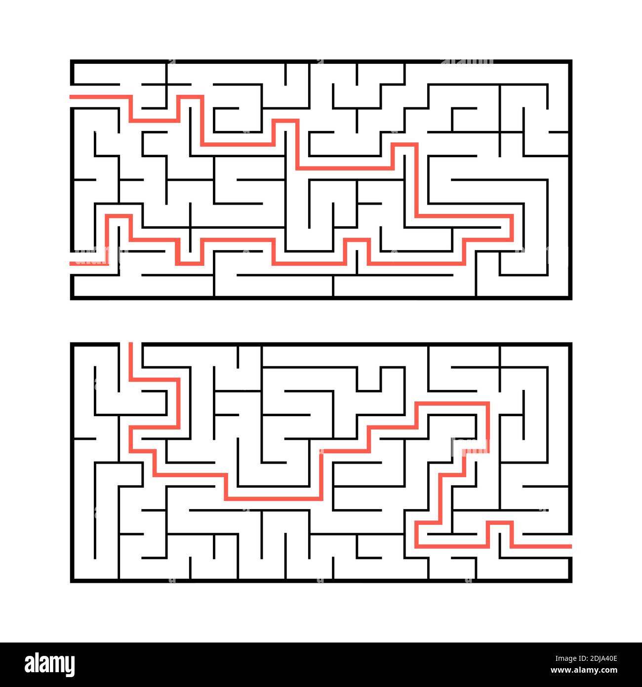 A set of two rectangular labyrinths. Simple flat vector illustration isolated on white ...