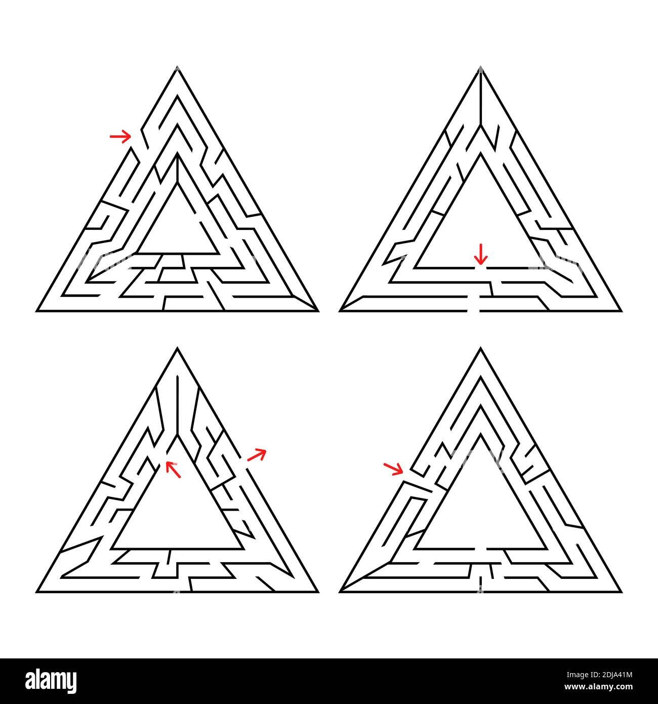 Triangular labyrinth with an input and an exit. A set of four mazes ...