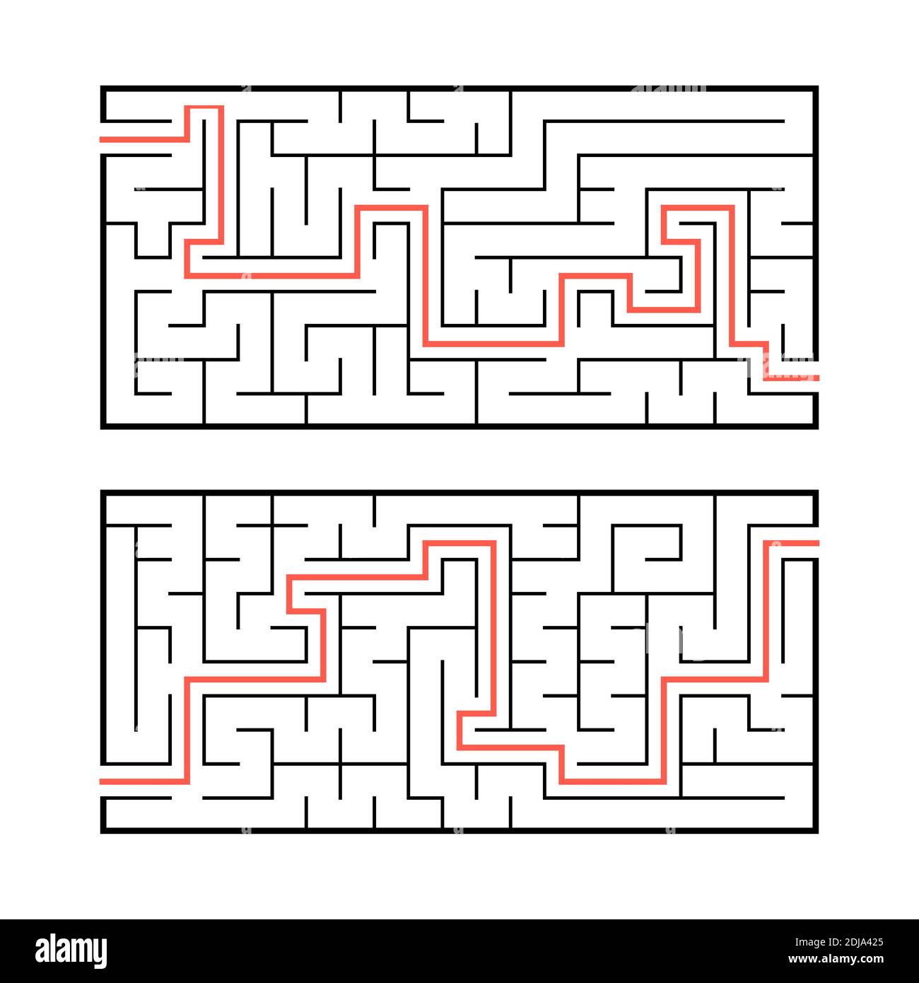 A set of two rectangular labyrinths. Simple flat vector illustration isolated on white ...