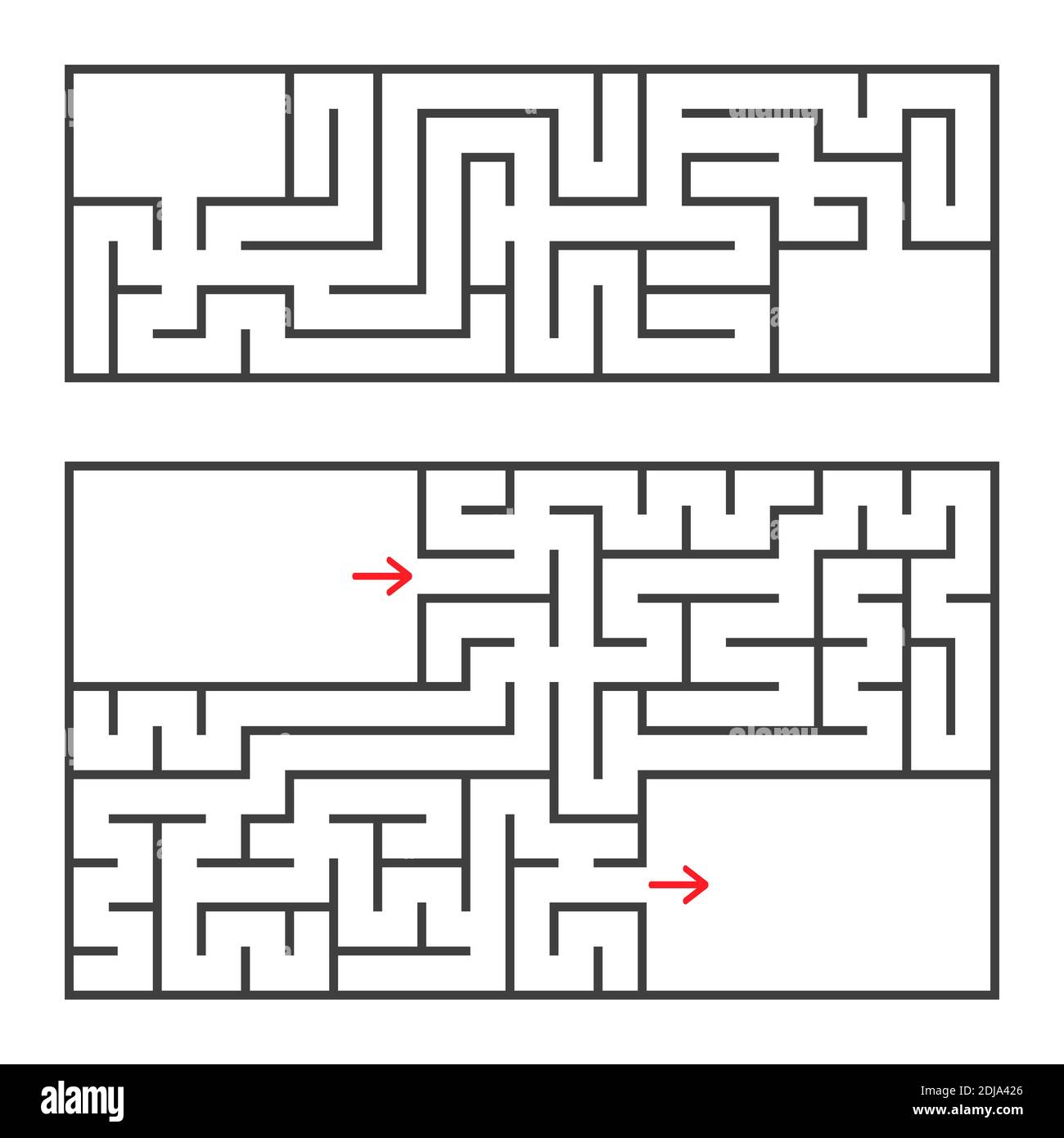 A set of two rectangular mazes with an entrance and an exit. Simple flat vector illustration ...