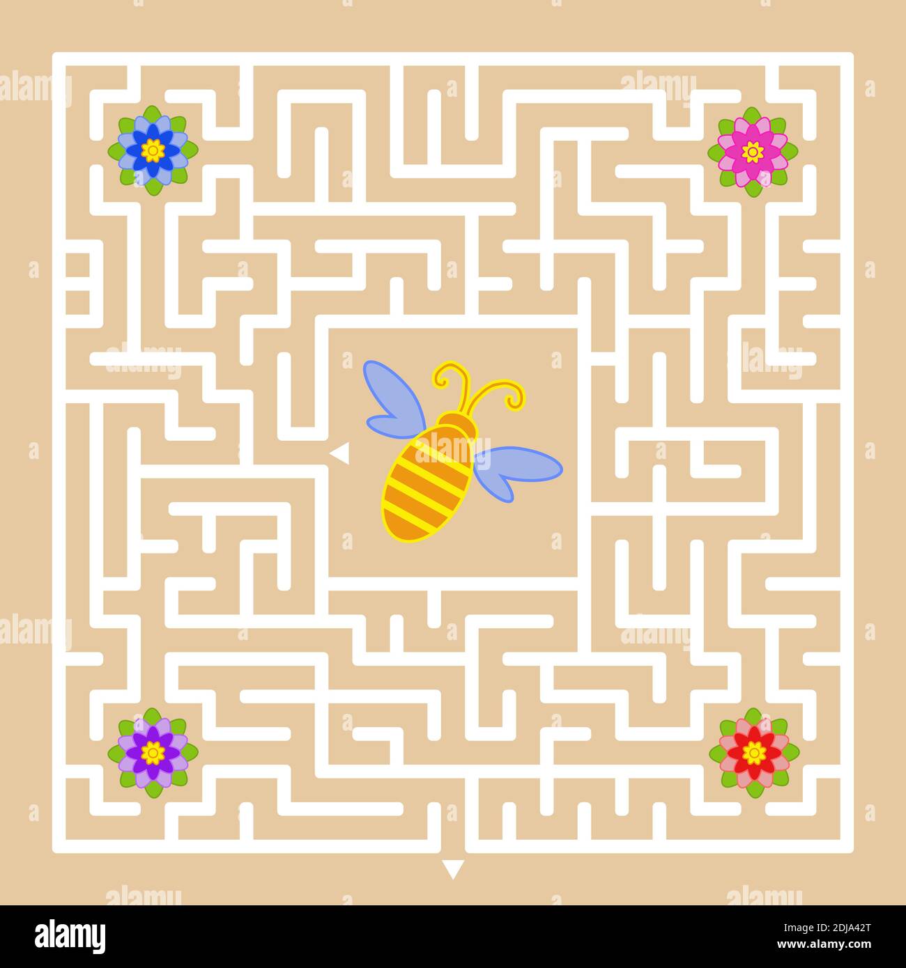 A square labyrinth. Help the bee to find a way out and collect honey ...