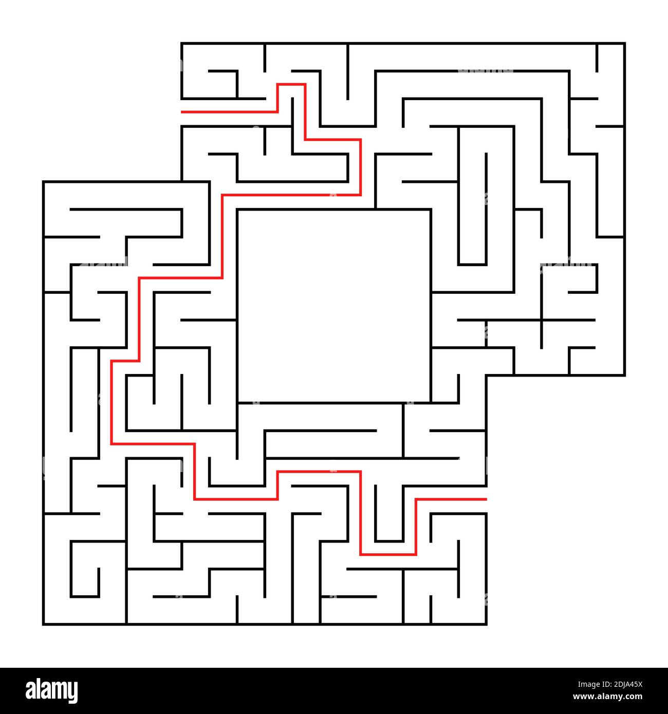 A square labyrinth with an entrance and an exit. Simple flat vector ...