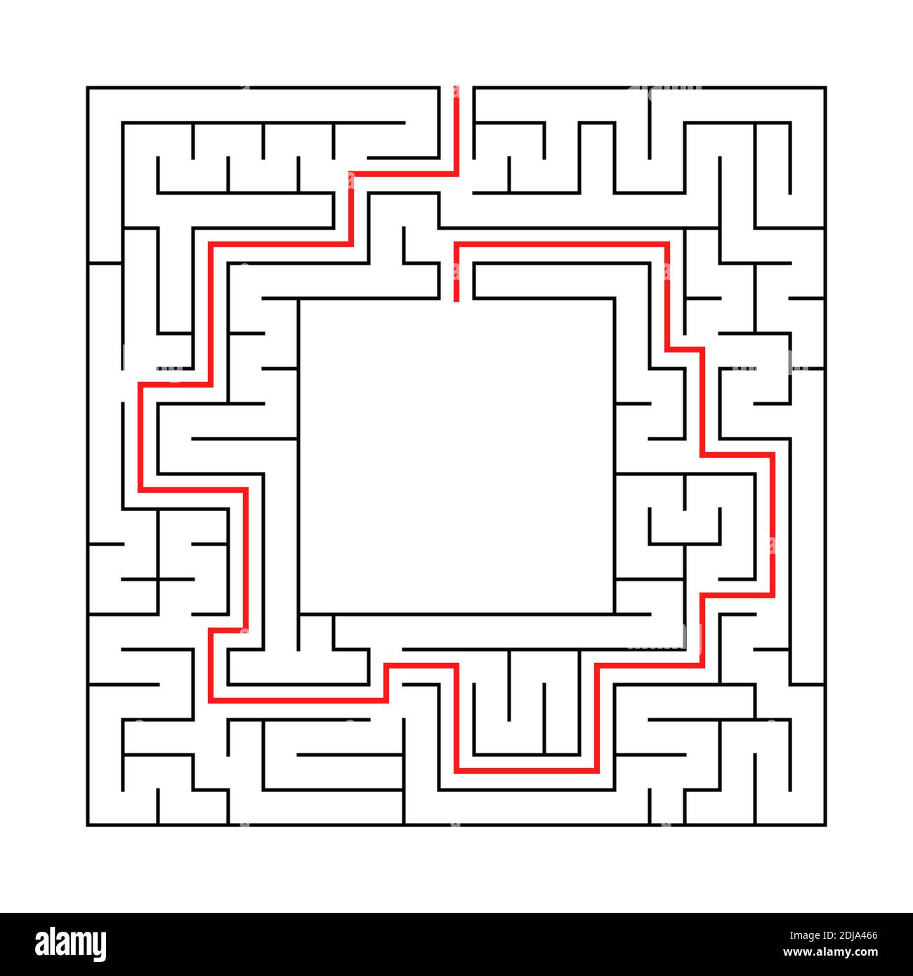 A square labyrinth with an entrance and an exit. Simple flat vector ...