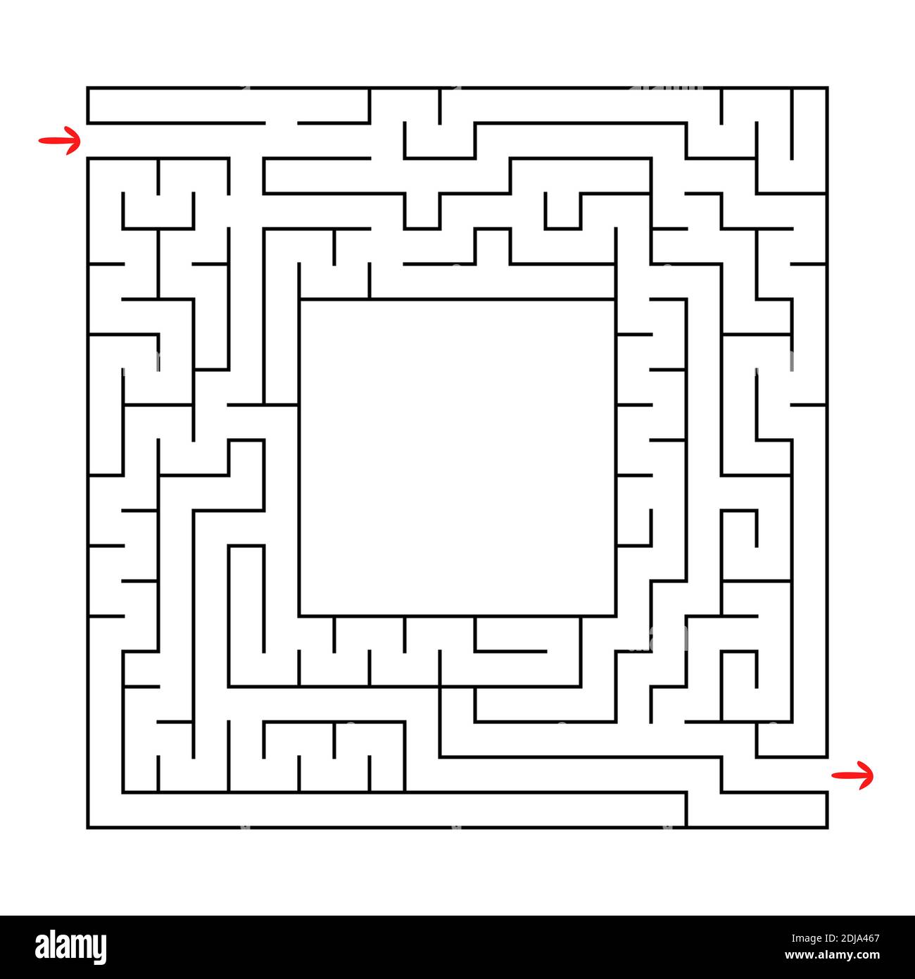 A square labyrinth with an entrance and an exit. Simple flat vector ...