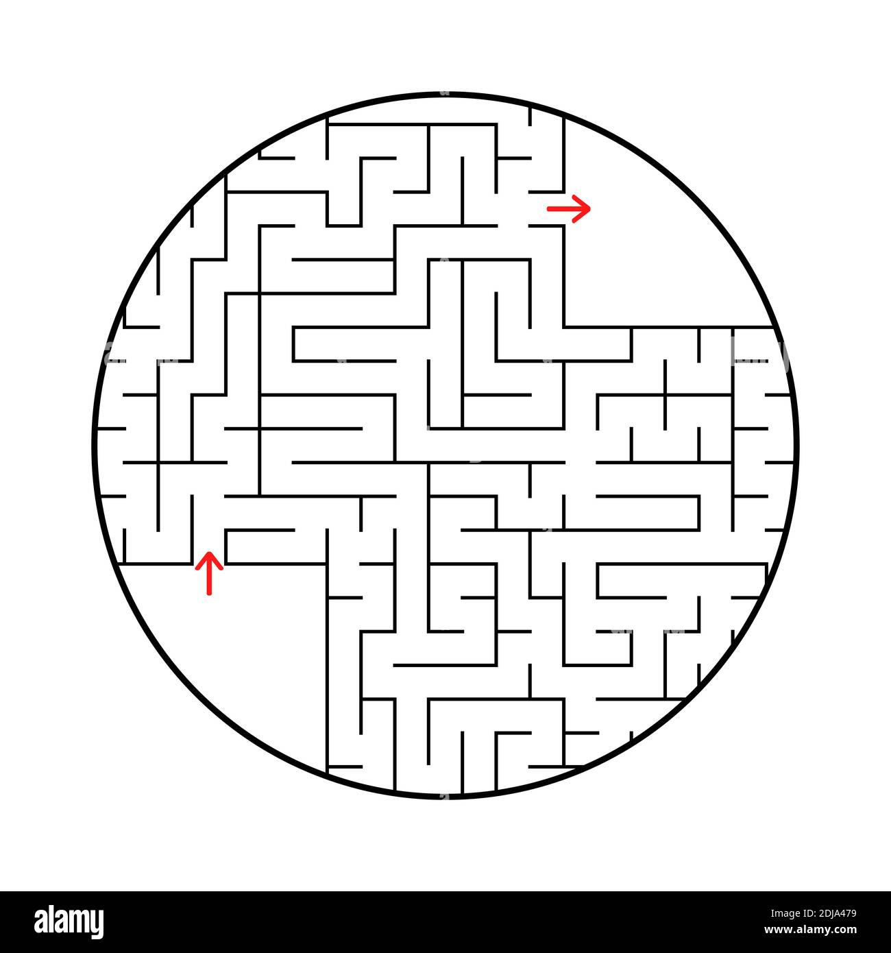 A round labyrinth with an entrance and an exit. Simple flat vector ...