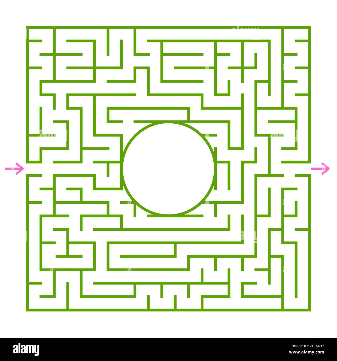 A square labyrinth with a circular center. Vector illustration isolated ...