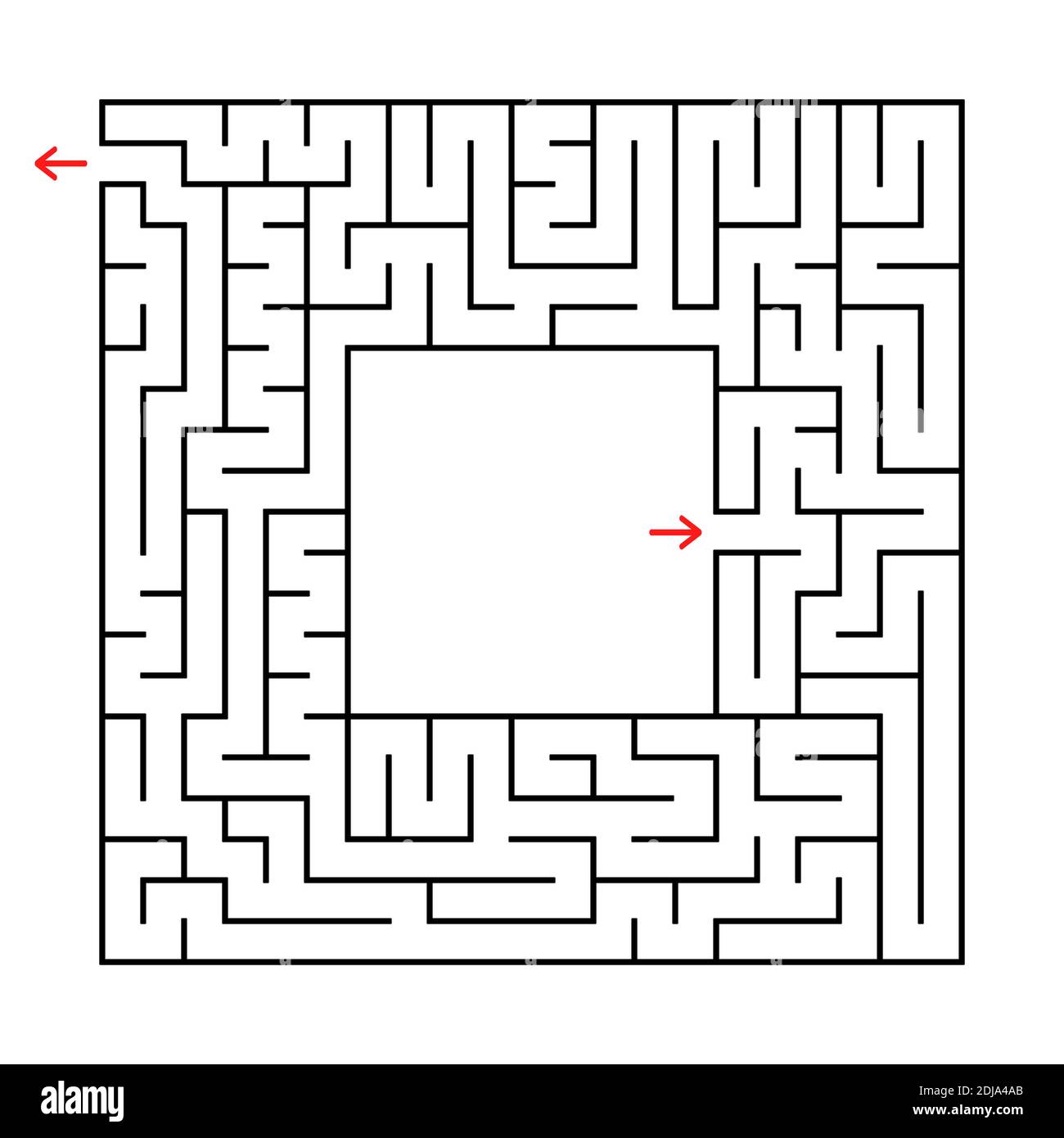 A square labyrinth. Find the way out from the center. Simple flat ...