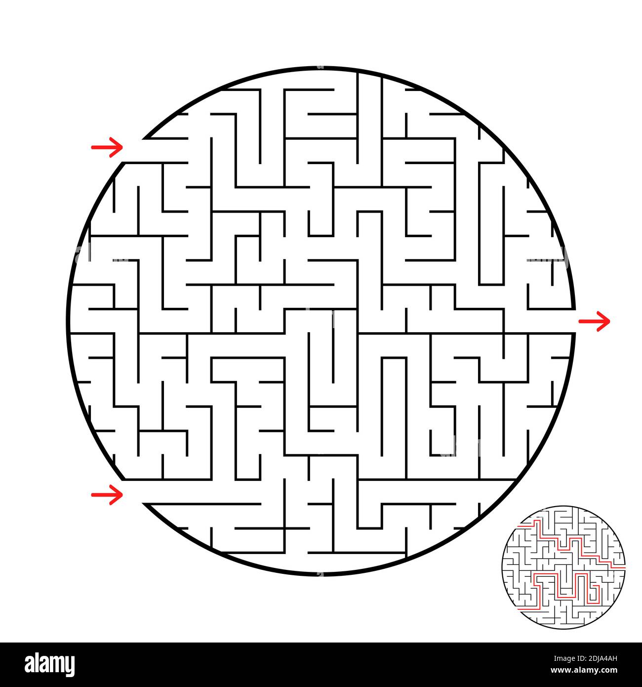 A round labyrinth with two entrances and one exit. Simple flat vector ...