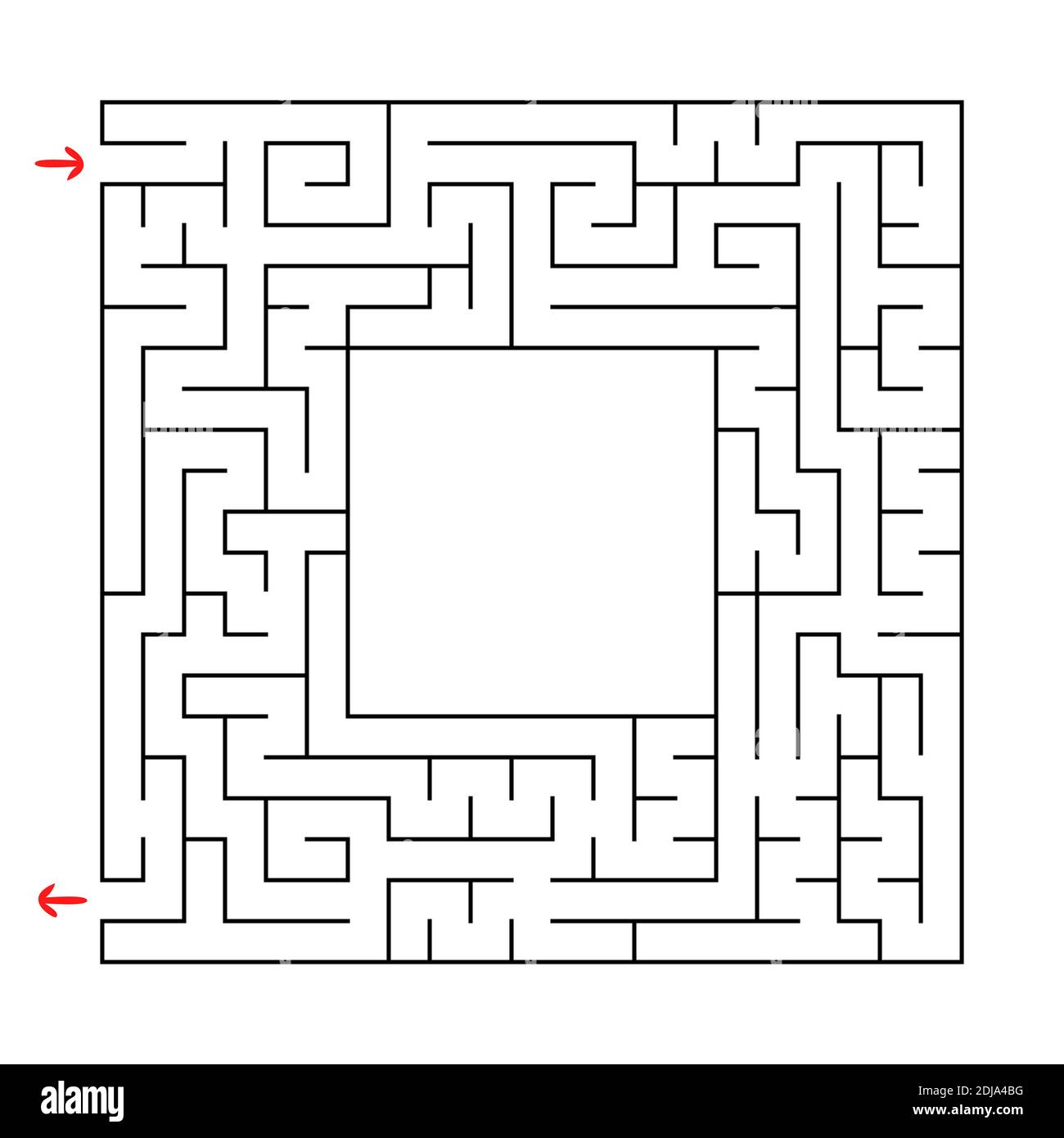 A square labyrinth with an entrance and an exit. Simple flat vector ...