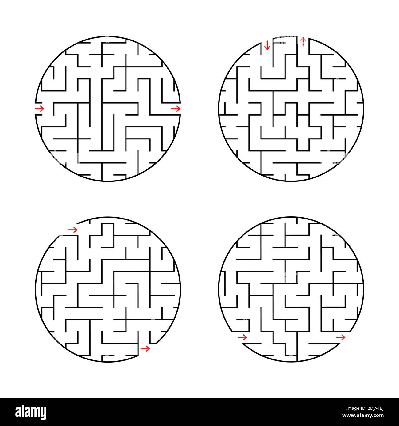 Round labyrinth. A set of four options. Simple flat vector illustration ...