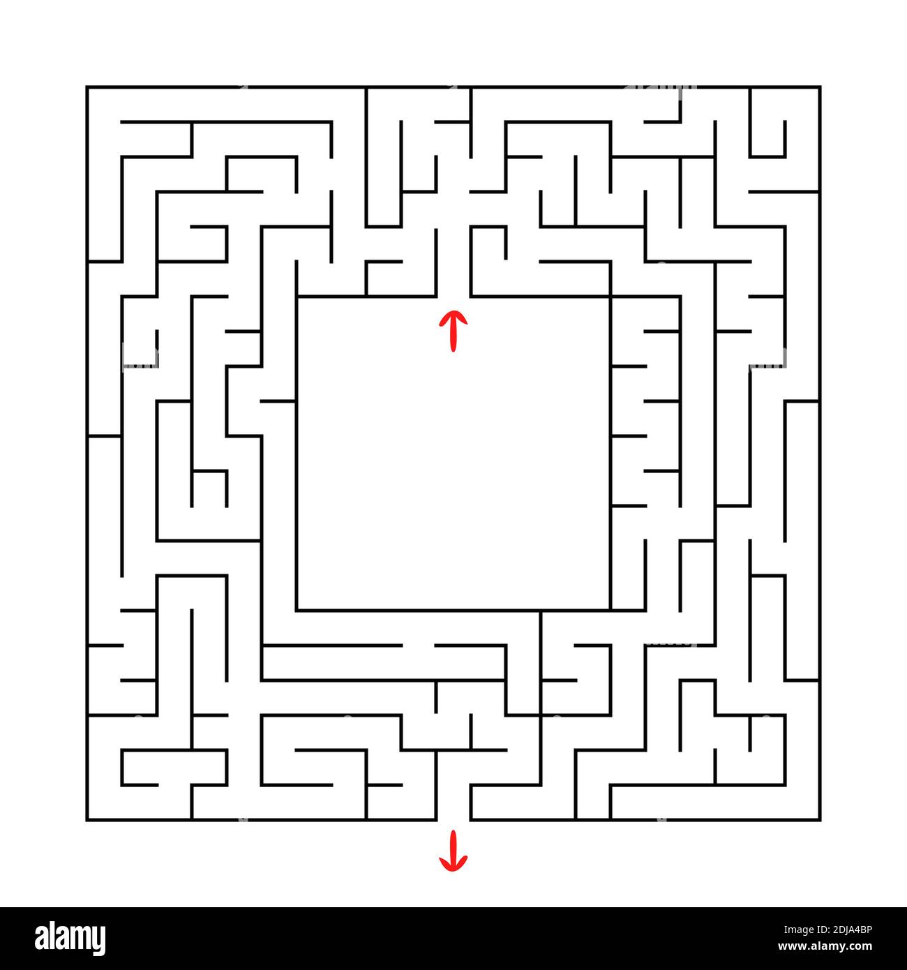 A square labyrinth with an entrance and an exit. Simple flat vector ...