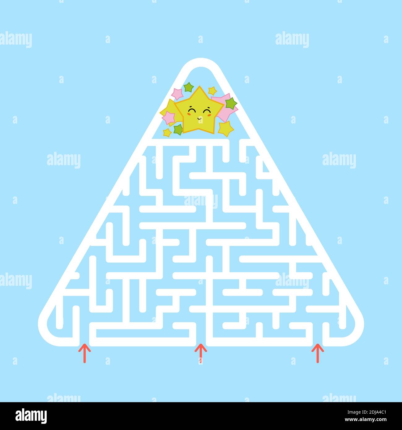 Triangular white labyrinth. Find the right entrance to the labyrinth. A ...